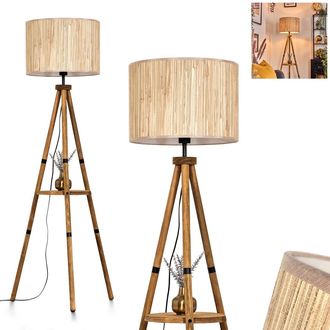 HOFSTEIN Stehleuchte Bongal, Stehlampe aus Holz/Seegras in Naturfarben, Leuchte im skandinavischen Design, &Oslash; 40 cm, Ablagefl&auml;che u. Fu&szlig;schalter, H&ouml;he 152 cm, 1