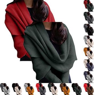 Generic Écharpe avec manches pour femme - Pull ample tricoté - Multifonctionnel - Automne - Manches longues - Confortable - Chaud - Crochet épais - Pour maria