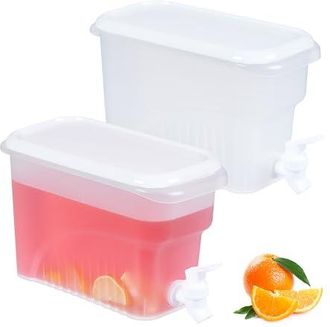 Relaxdays Getr&auml;nkespender K&uuml;hlschrank, 2er Set, 3 l, Wasserspender mit Zapfhahn & Deckel, Kunststoff, transparent/wei&szlig;