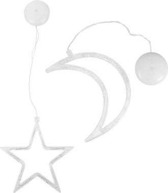 Luxshiny 2 St&uuml;cke Weihnachten LED Fensterlicht Stern Mond Fensterbild mit Saugnapf Fenster Lichterkette Weihnachtsbeleuchtung Lichtervorhang f&uuml;r Xmas Fenster T
