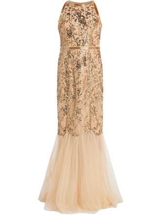 Marchesa robe longue brodée de sequins - Tons neutres