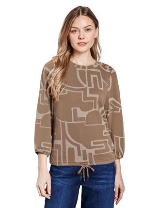 Street One Damen A322800 Kuscheliges Shirt Mit Print, Sheer Beige, 36 EU