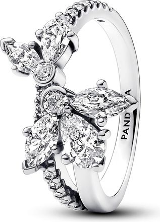 Pandora Timeless Funkelndes Asymmetrisches Herbarium Cluster Ring aus Sterling Silber mit Cubic Zirkoniastein verziert, Gr&ouml;&szlig;e: 54, 193023C01-54