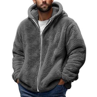 Generic Veste polaire doubl&eacute;e Sherpa avec fermeture &eacute;clair et manches longues en alpaga pour homme, gris fonc&eacute;, 4XL