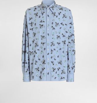 Dolce & Gabbana Hemd Aus Baumwolle Mit Stickerei - Mann Hemden Hellblau 39