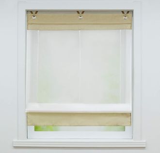 Joyswahl Voile Ösenrollo Transparenter Raffrollo mit Farbiger Blende »Irene« Schals Fenster Gardine mit Hakenaufhängung, ohne Bohren BxH 120x155cm Taupe 1 Stüc