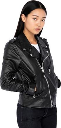 Schott NYC Schott Nyc Lcw1601D - Veste en cuir - Col châle - Manches longues - Femme - Noir (Black) - FR: 42 (Taille fabricant: XL)