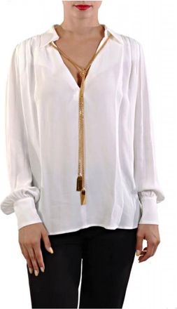 Elisabetta Franchi Femme, Blouses et Chemises, Blanc, Taille: 44 FR Blouse avec Collier et Breloques