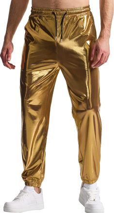 Feoya Metallic Hose Herren Gl&auml;nzende Disco Party Jogginghose Glitzer Glitzernde Festival Nachtclub Disco Hose mit Taschen Metallisch Glitzernde Abschlussbal