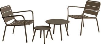 Vente-Unique Salon de jardin en m&eacute;tal - 2 fauteuils bas empilables et tables gigognes - Taupe - MIRMANDE de MYLIA