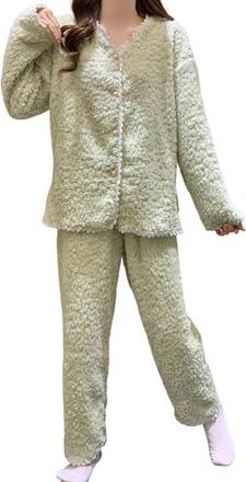 Generic Pijamas Femme Hiver Sexy, Pyjama dhiver en Flanelle Douce pour Nuits Froides Tenue De D&eacute;Tente &Eacute;L&eacute;Gante &agrave; Manches Longues avec Motif Jacquard Confortab
