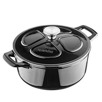 Navaris Marmite en Fonte - Cocotte Faitout en Fonte Ø24 cm 3,5L avec Revêtement en Émail - Cuisson Homogène pour Gaz Induction Four - Antiadhésif