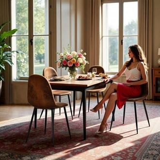 Furniture R Esszimmerstuhl Set 4er - Braunes Veloursimitat, Bequem gepolstert, Kreuzfuß Metall, Moderne Essstühle für Küche & Tisch