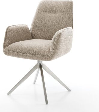 DELIFE Drehstuhl Zoa-Flex Boucl&eacute; Schlamm Kreuzgestell breit Edelstahl 360&deg; drehbar Wippfunktion Taschenfederkern, Esszimmerst&uuml;hle