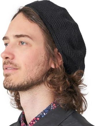 Charm by Casualbox Chapeau Tam en Tricot pour Femmes et Casquette Beret Homme, Bonnet en Crochet 100% Coton, Béret Français Fait À La Main pour lÉté et lhiver Noir