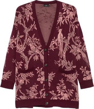 Etro Cardigan Jacquard Fleuri - Femme - Pulls - Rouge - Taille: 32 FR
