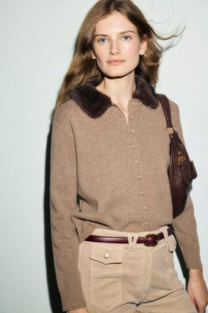 Gerard Darel Gilet en laine &agrave; col amovible - RILA - Sable