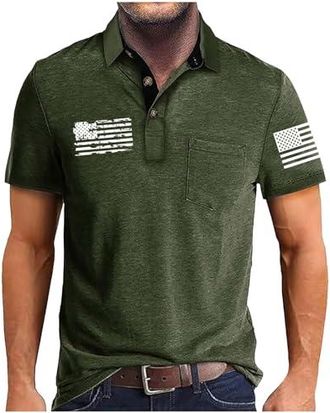 Generic Polo &agrave; manches courtes pour homme - Imprim&eacute; &agrave; revers - Fermeture &eacute;clair, Vert arm&eacute;e., 4XL