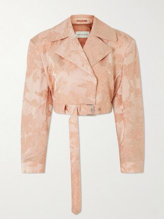 Dries Van Noten Verk&uuml;rzte Jacke Aus Einer Leinenmischung Mit Jacquard-blumenmuster Und G&uuml;rtel - Pink