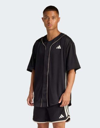 adidas adidas Performance - Stadium - Baseballshirt aus Netzstoff in Schwarz/Crystal Linen/Wollwei&szlig;