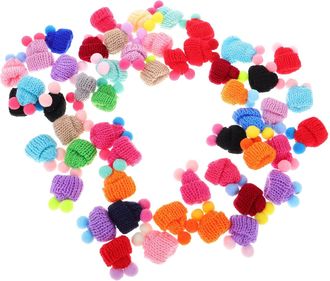 NUOBESTY jojofuny 50 St&uuml;ck Teiliges Mini Strickm&uuml;tzen mit Bommel Weiche Dekorative Wollm&uuml;tzen f&uuml;r DIY Weihnachtsdeko Puppenzubeh&ouml;r und Bastelprojekte Bunte Min
