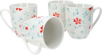 Ritzenhoff & Breker Julia Blume türkis 4er Set Kaffeebecher mit Henkel I 250 ml I 4 Personen I Porzellan-Tassen für Heißgetränke wie Tee, Kakao, Kaffee & Co. I Blüten-Dek