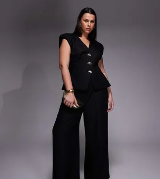 Asos Curve - Hose in Schwarz mit Leinenanteil, Kombiteil