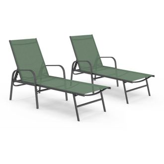 IDMarket Lot de 2 transats de jardin inclinables FIDJI en acier et toile vert olive