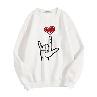 Generic Haut &agrave; capuche &agrave; manches longues et col rond pour femme - Confortable et d&eacute;contract&eacute; - Imprim&eacute; - Pour la Saint-Valentin, blanc, S