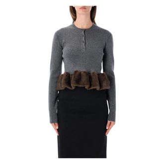 Stella McCartney Minkbesatz Pullover mit Rundhalsausschnitt - - Knitwear - Damen - Grau - M