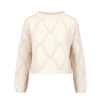 Max Mara Femme, Pulls, Beige, Taille: 38 FR Pull en Coton Beige avec Détails Losanges