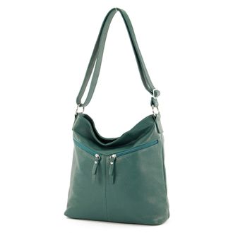 modamoda.de T196 Damen Leder Schultertasche Umh&auml;ngetasche handmade in Italy, Farbe:Petrol
