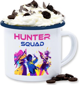Shirtracer Emaille Tasse Blechtasse - Anime - Hunter Squad - D&auml;monen K-Pop Fan Merch - 300 ml - Wei&szlig; Blau - geschenk kpop k pop hunters demonhunters