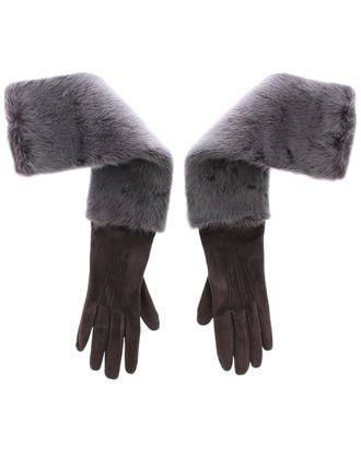 Dolce & Gabbana Womens Gray Mink Fur Lambskin Suede Leather Gloves And