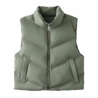 Generic Gilet en coton &agrave; col montant pour femme - Automne et hiver, Vert, XS
