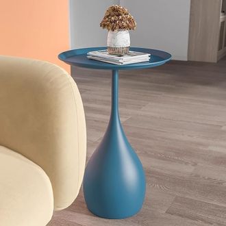 Generic Bunter, Runder Beistelltisch Aus Metall - Beistelltisch for Drinnen Und Draußen Mit Tropfenförmigem Sockel (15,7 Durchmesser X 23,6 H, Blau)(Blue)