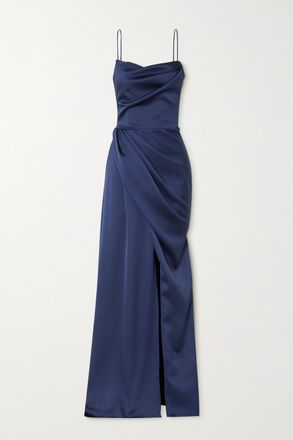 Rasario Robe Du Soir Asymétrique En Crêpe Satiné À Fronces - Bleu