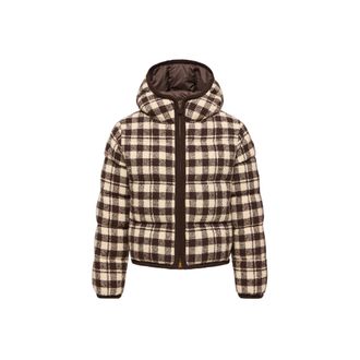 Moncler Moncler Doudoune Courte En Laine M&eacute;lang&eacute;e &Agrave; Capuche Abstraction, Femme, Marron, Taille: 00