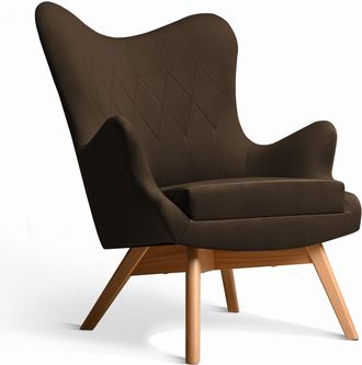 MG Design Ohrensessel aus Samt in Dunkelbraun - Bequemer Polstersessel mit Holzbeinen, hoher R&uuml;ckenlehne & weichem Samtbezug f&uuml;r Wohnzimmer oder Schlafzimme