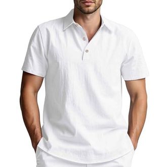 Generic Polo d&eacute;contract&eacute; pour homme - Haut ample avec col boutonn&eacute; pour l&eacute;t&eacute; - Style polyvalent pour un confort et une mode au quotidien., Blanc., XXL