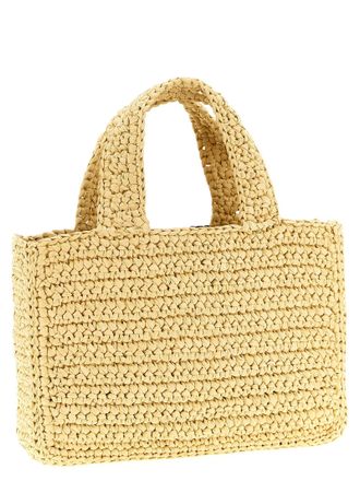 Valentino Garavani Logo Crochet Raffia Tote Bag - Beige