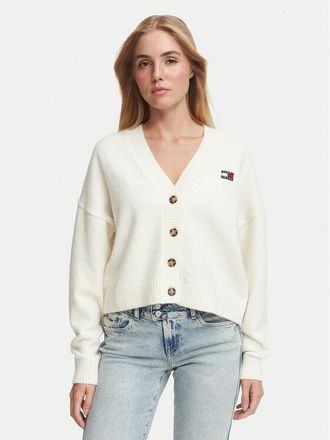 Tommy Jeans Strickjacke Fluffy Badge DW0DW23830 Wei&szlig; Regular Fit