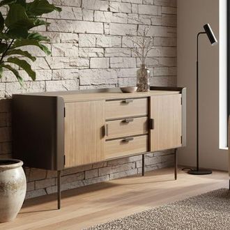 Dmora Sideboard Bisaccia 145x47x76 cm Grau 3 Schubladen, 2 T&uuml;ren