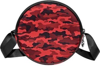 Generic Sac &agrave; bandouli&egrave;re Circle pour femme, petit sac &agrave; bandouli&egrave;re rouge camouflage avec fermeture &eacute;clair, bretelles r&eacute;glables, sac &agrave; main rond d&eacute;contract&eacute; 