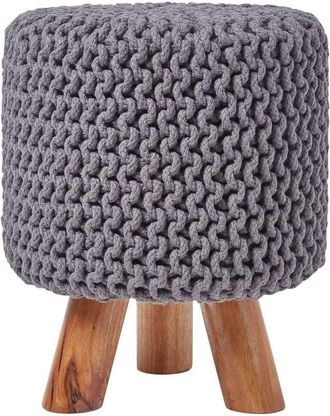 Homescapes Gestrickter Fußhocker, 42 cm hoch, grau - Homescapes