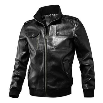 Generic Veste de moto en cuir pour homme - Coupe ajust&eacute;e - Avec col montant - Veste en cuir synth&eacute;tique - Veste de motard d&eacute;contract&eacute;e - Avec fermeture &eacute;clair