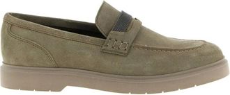 Brunello Cucinelli Femme, Chaussures, Beige, Taille: 38 1/2 EU Mocassin Penny en daim avec Monili