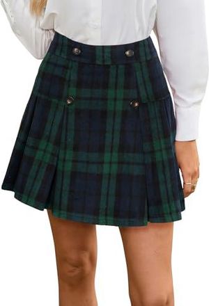 Kate Kasin Jupes Vintage Taille Haute pour Femmes Jupe décontractée Boutons élégants Vert S