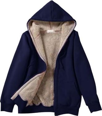 Generic Sweat &agrave; capuche zipp&eacute; doubl&eacute; en polaire pour femme avec doublure en polaire - V&ecirc;tements de sport &eacute;pais &agrave; capuche avec cordon de serrage - Pulls &agrave; manc