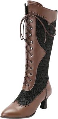 Generic ESSUE Botte Femme Dentelle Soirée Parties Chaussure Cowboy Western Botte Femme Chaussures Sexy Mode Bottes Hautes Dames Bottes Automne Hiver Grande Ta